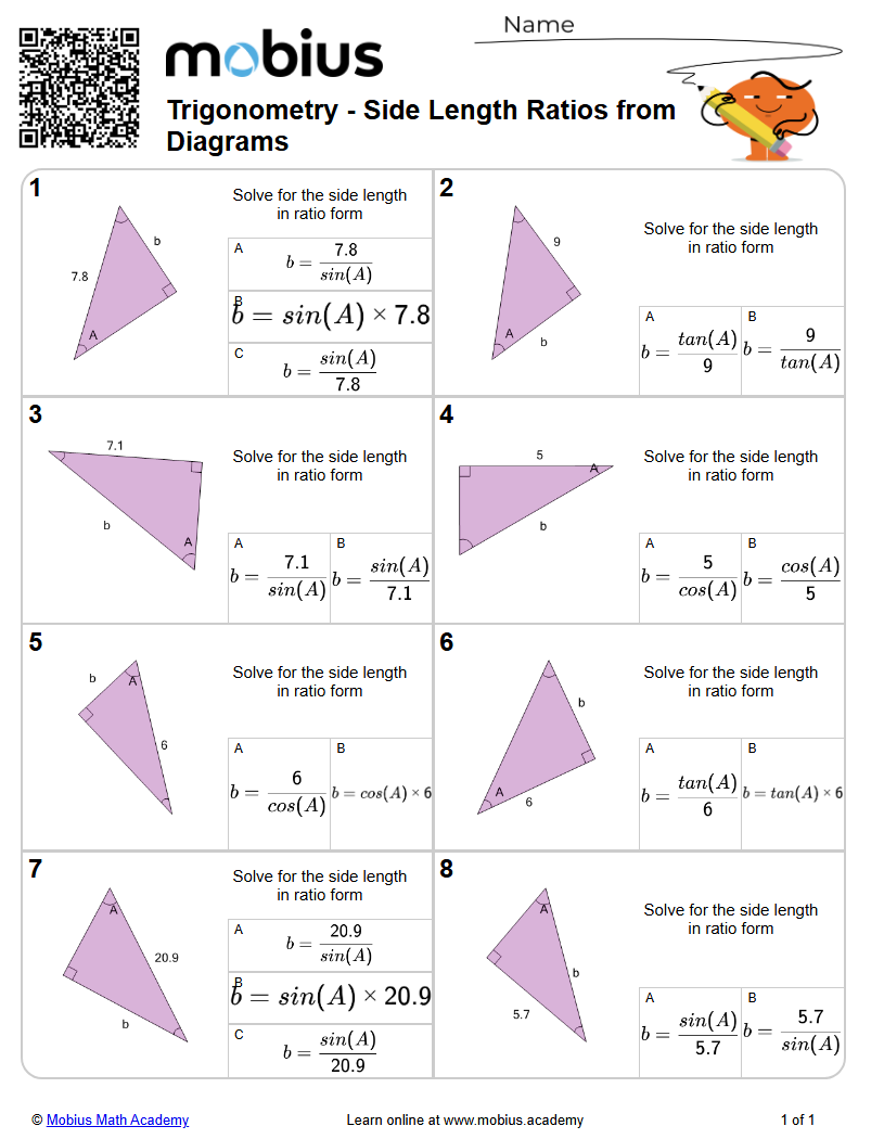 Trigonometry - Side Length Ratios from Diagrams (Level 1) - Mobius Math ...