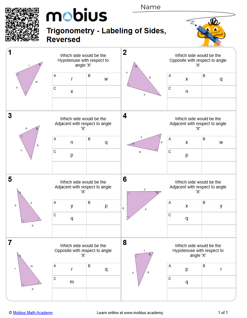 Trigonometry - Labeling of Sides, Reversed (Level 1) - Mobius Math Academy