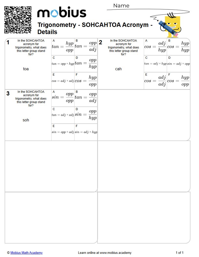Trigonometry - SOHCAHTOA Acronym - Details (Level 1) - Mobius Math Academy
