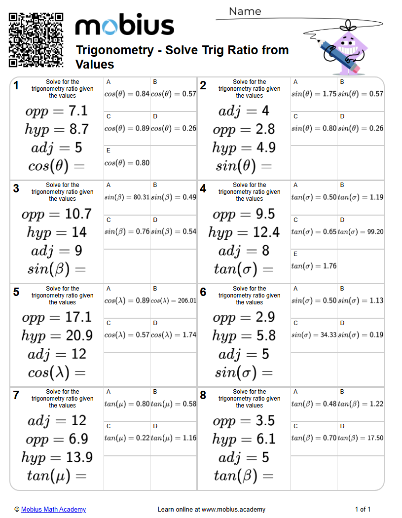 Trigonometry | Solve Trig Ratio from Values (Level 1) | Grades 10-11 ...