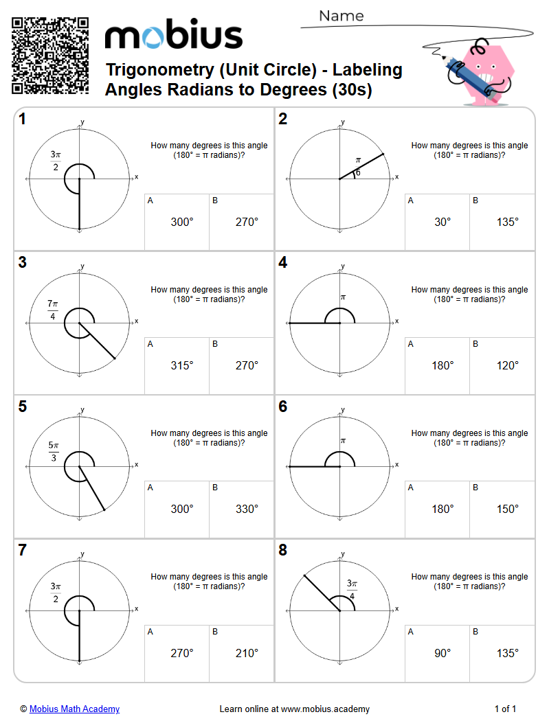 Trigonometry (Unit Circle) - Labeling Angles Radians to Degrees (30s ...