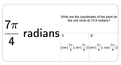 Trigonometry, Unit Circle - Angle (Radians) to Cos/Sin Coordinates (45s ...