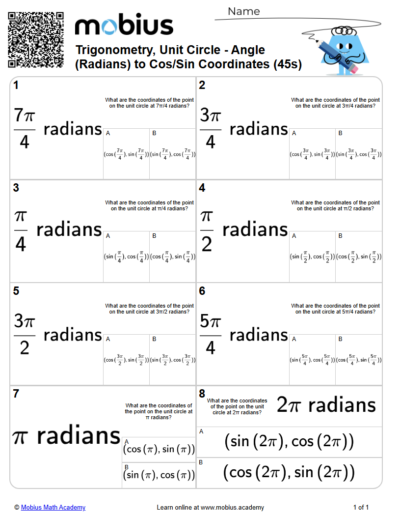 Level 1 | Trigonometry | Grades 10-11 Math Worksheets - Mobius Math Academy