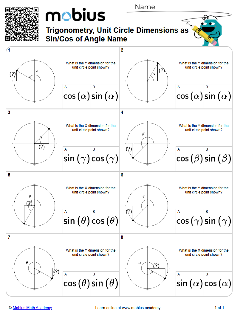 Trigonometry, Unit Circle Dimensions as Sin/Cos of Angle Name (Level 1 ...