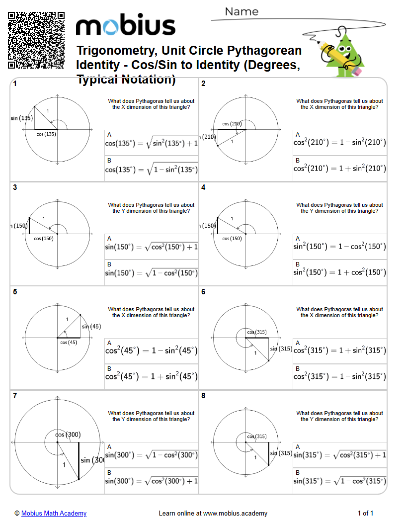 Trigonometry, Unit Circle Pythagorean Identity - Cos/Sin to Identity ...