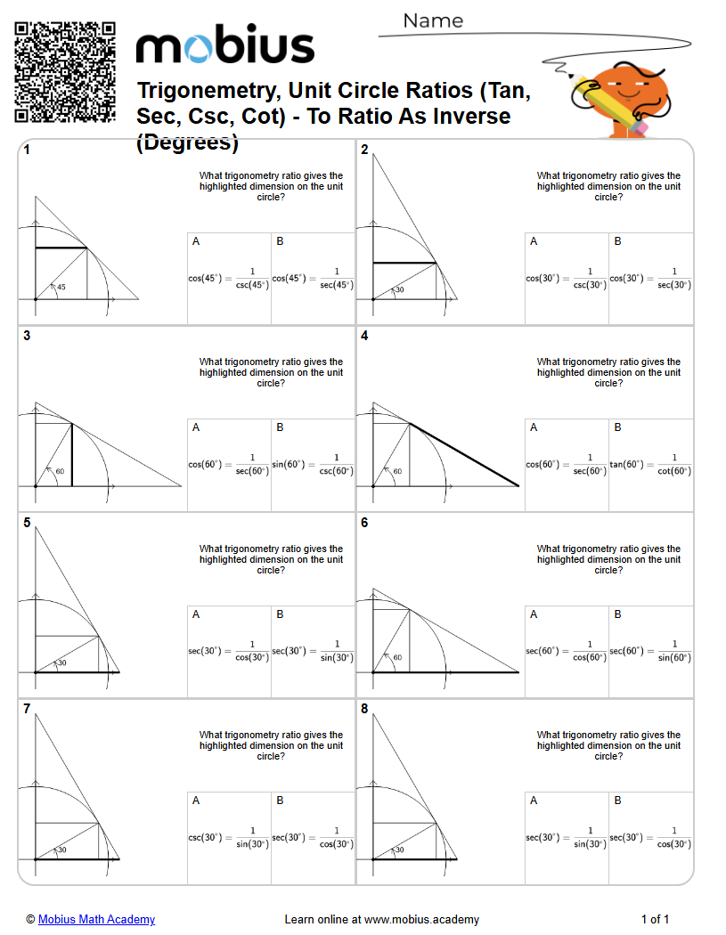 Level 1 | Trigonometry | Grade 11 Math Worksheets - Mobius Math Academy