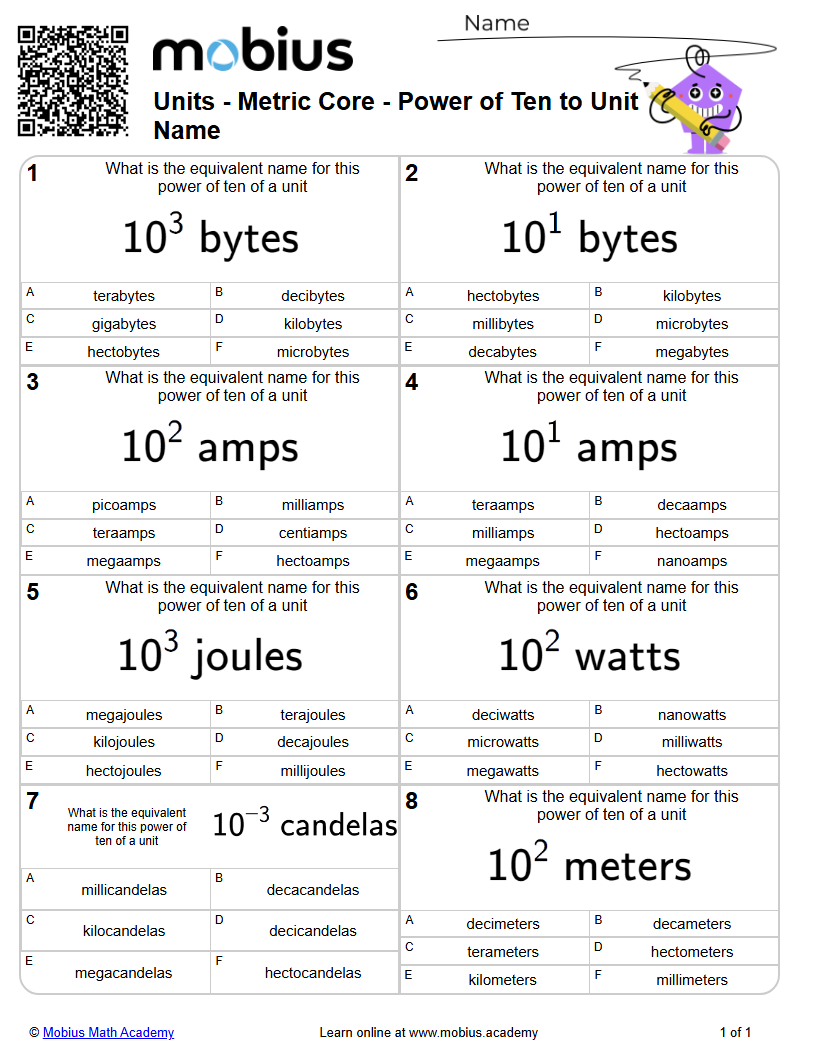 Power of Ten to Unit Name (Level 2) | Scientific Notation | Grade 12 ...