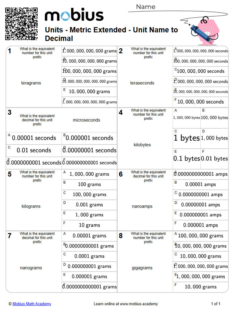 Unit Name to Decimal (Level 1) | Speed/Distance/Time | Grade 12 Math ...