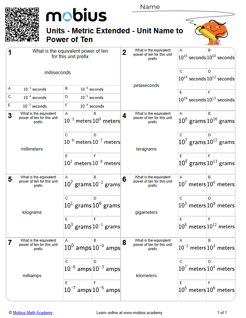 Units - Metric Extended - Unit Name to Power of Ten (Level 1) - Mobius ...