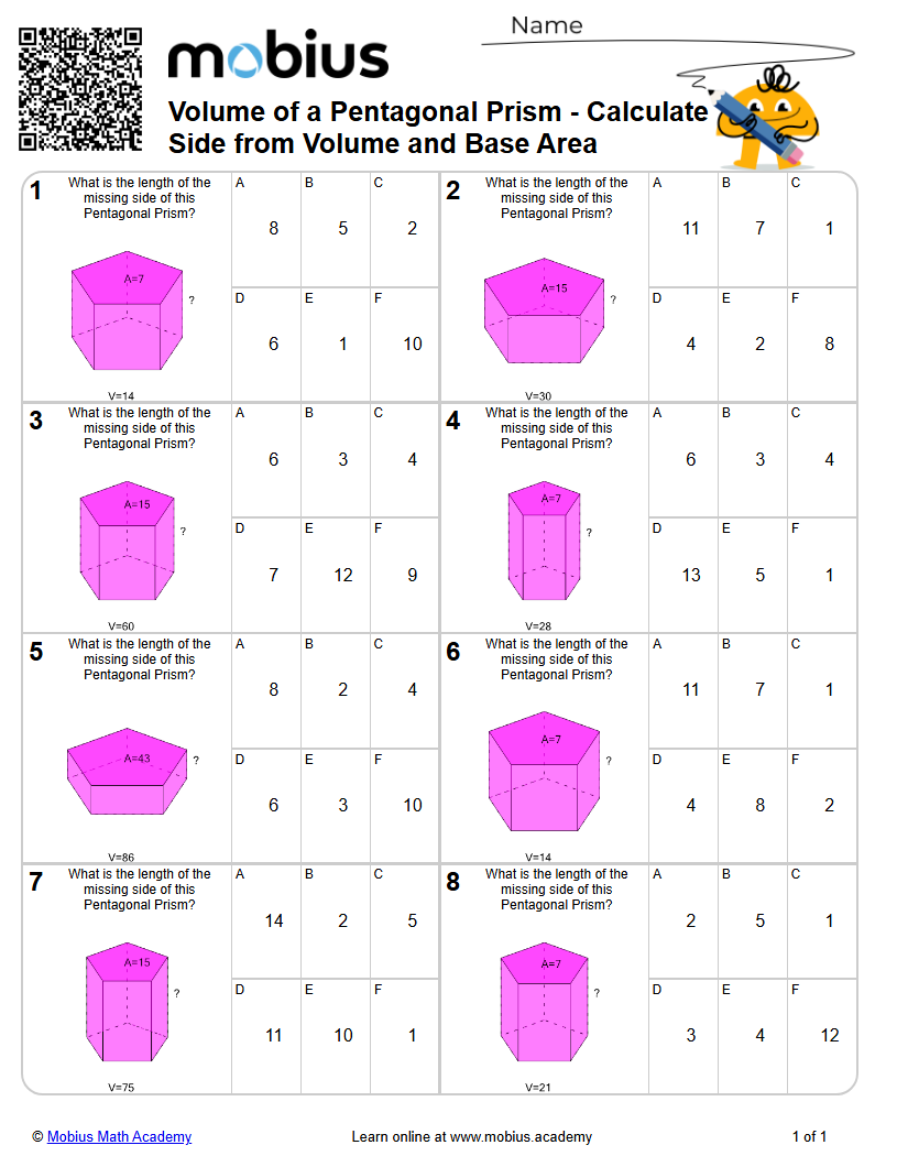 Level 1 | Geometry 3D | Grade 9 Math Worksheets - Mobius Math Academy