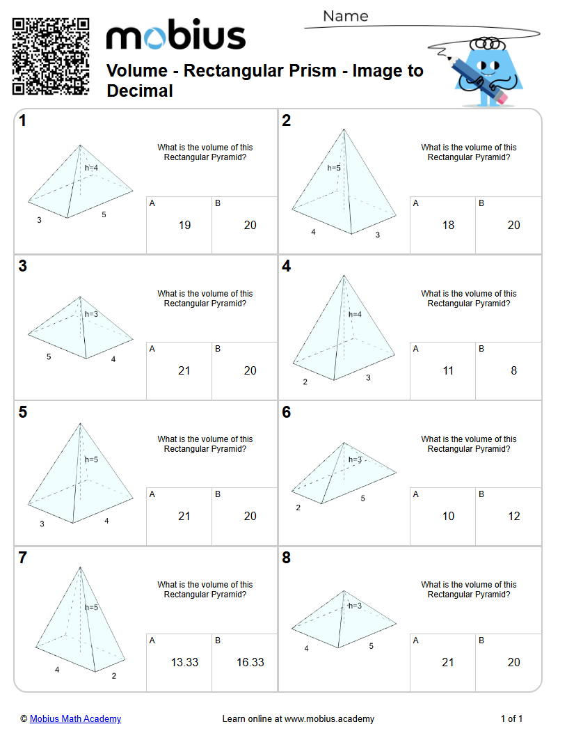 Level 1 | Geometry 3D | Grades 10-11 Math Worksheets - Mobius Math Academy