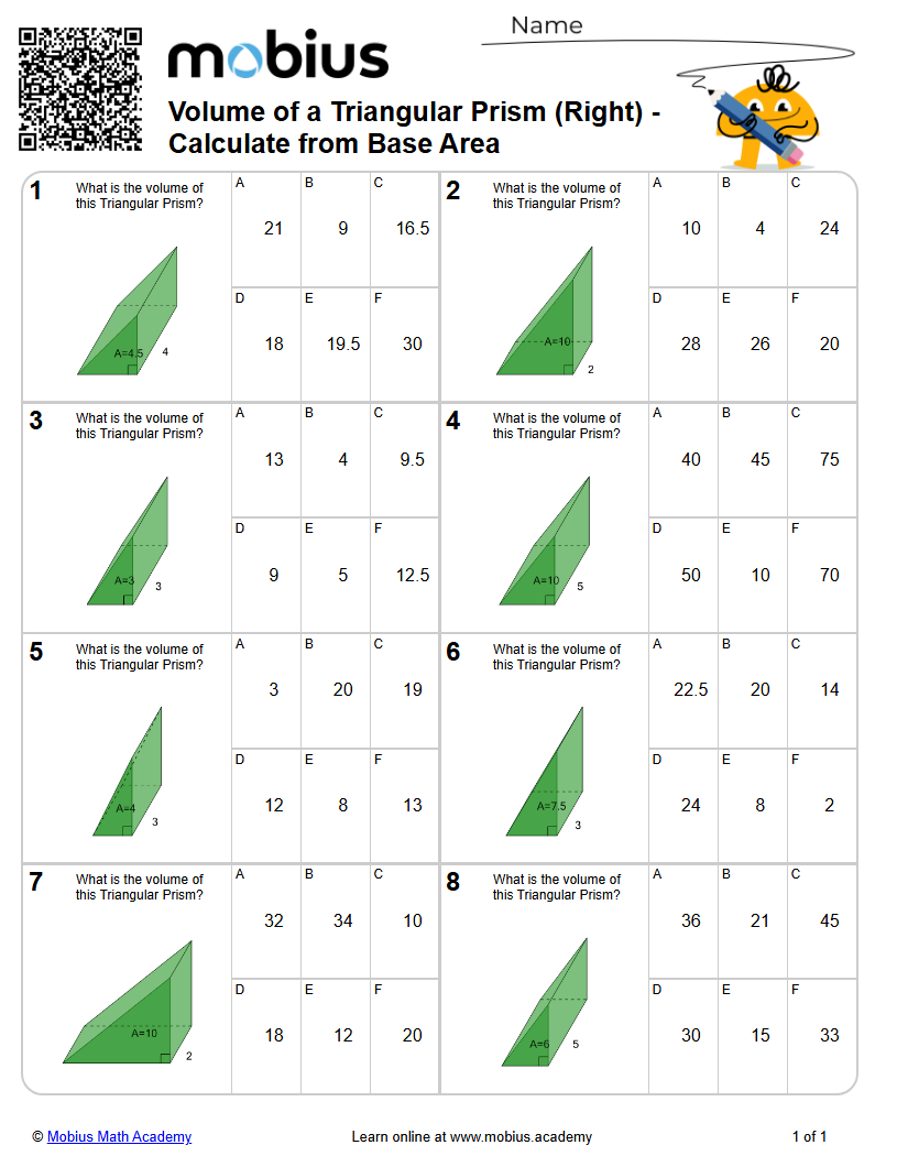 Volume of a Triangular Prism (Right) - Calculate from Base Area (Level ...