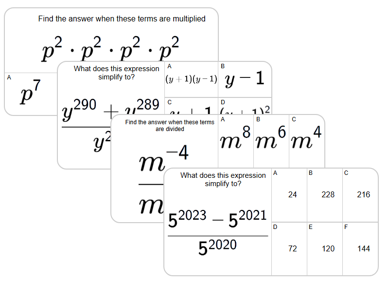 Exponents - Multiplication and Division - Advanced | Exponents | Grades ...