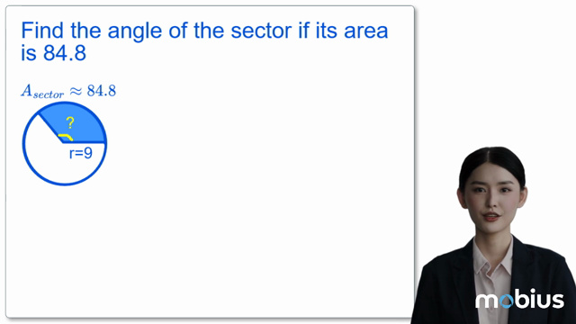 Angle of circle sector from area - Mobius Math