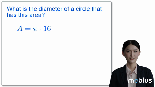 Mobius Math Academy - Finding the diameter of a circle from area equation