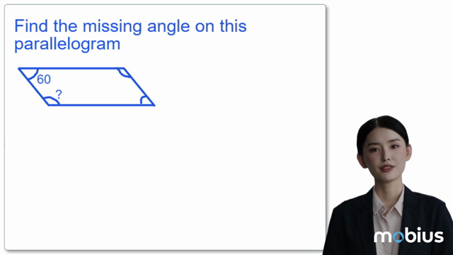 Find the missing angle on the parallelogram - Mobius Math Academy