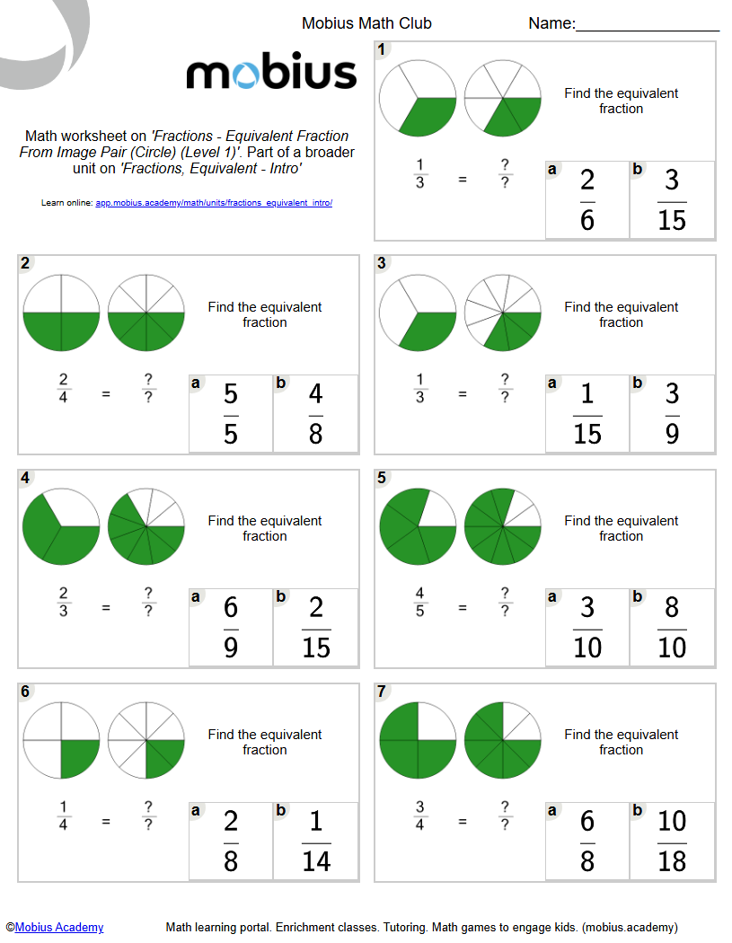 Fractions - Equivalent Fraction From Image Pair (Circle) (Level 1 ...