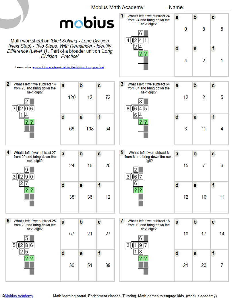 Digit Solving - Long Division (Next Step) - Two Steps, With Remainder ...