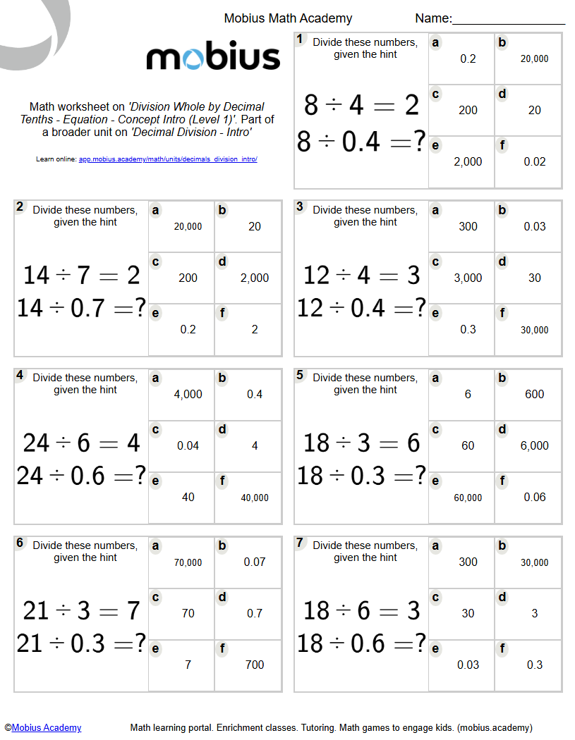 Division Whole by Decimal Tenths - Equation - Concept Intro (Level 1 ...