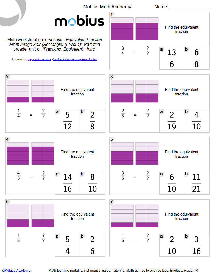 Fractions - Equivalent Fraction From Image Pair (Rectangle) (Level 1 ...