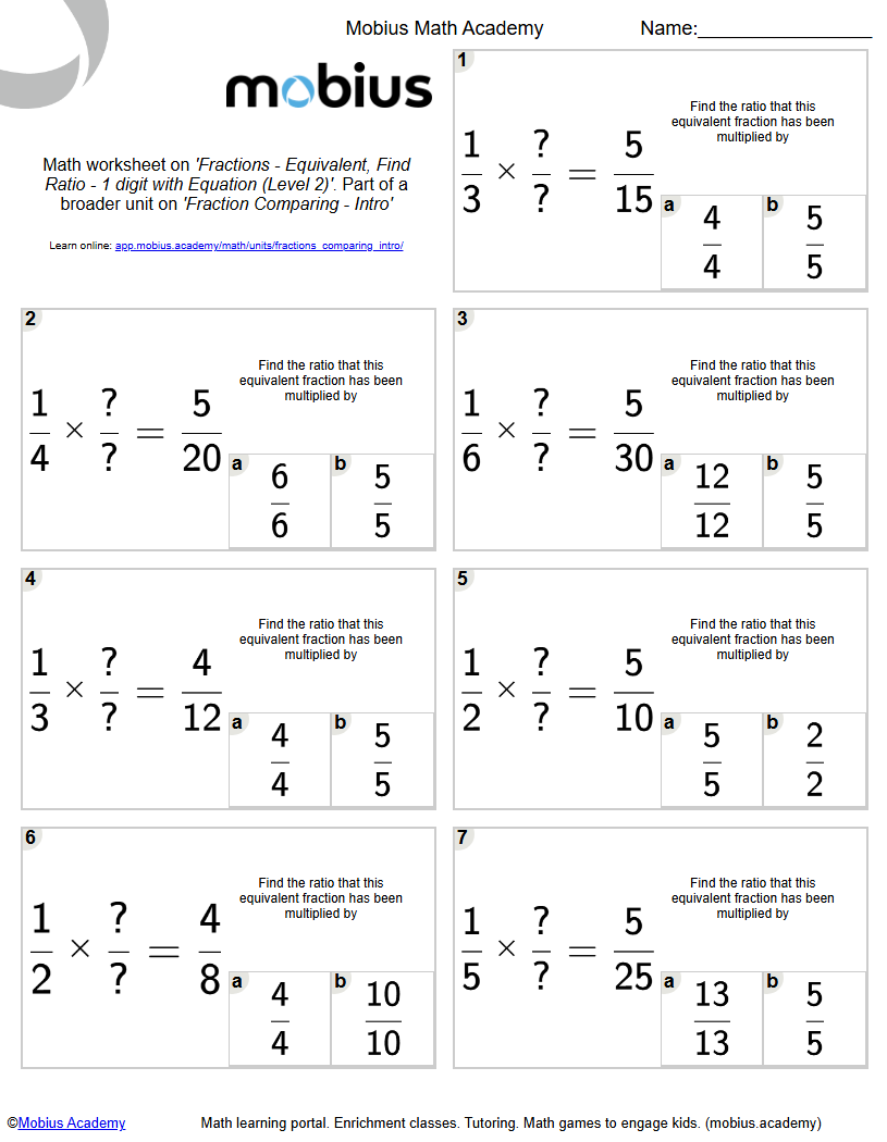 Fractions - Equivalent, Find Ratio - 1 digit with Equation (Level 2 ...