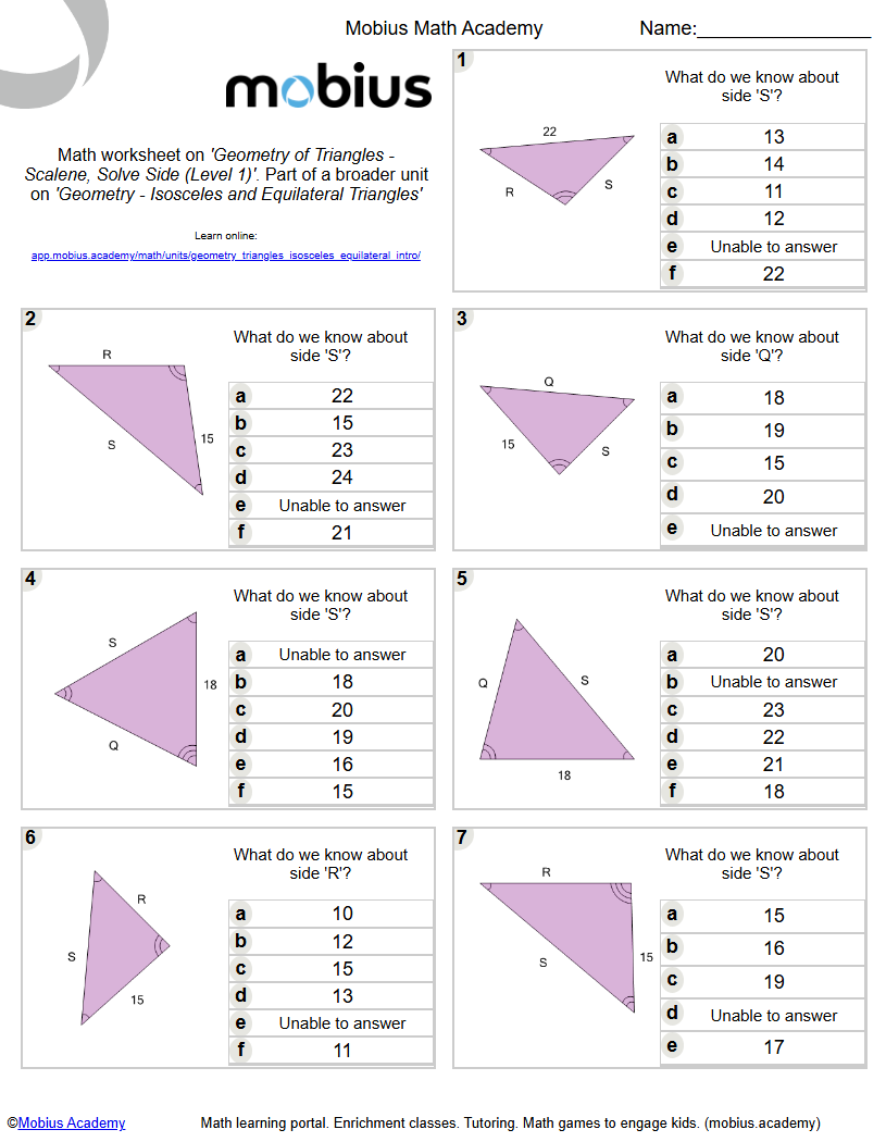 Geometry of Triangles - Scalene, Solve Side (Level 1) - Mobius Math Academy