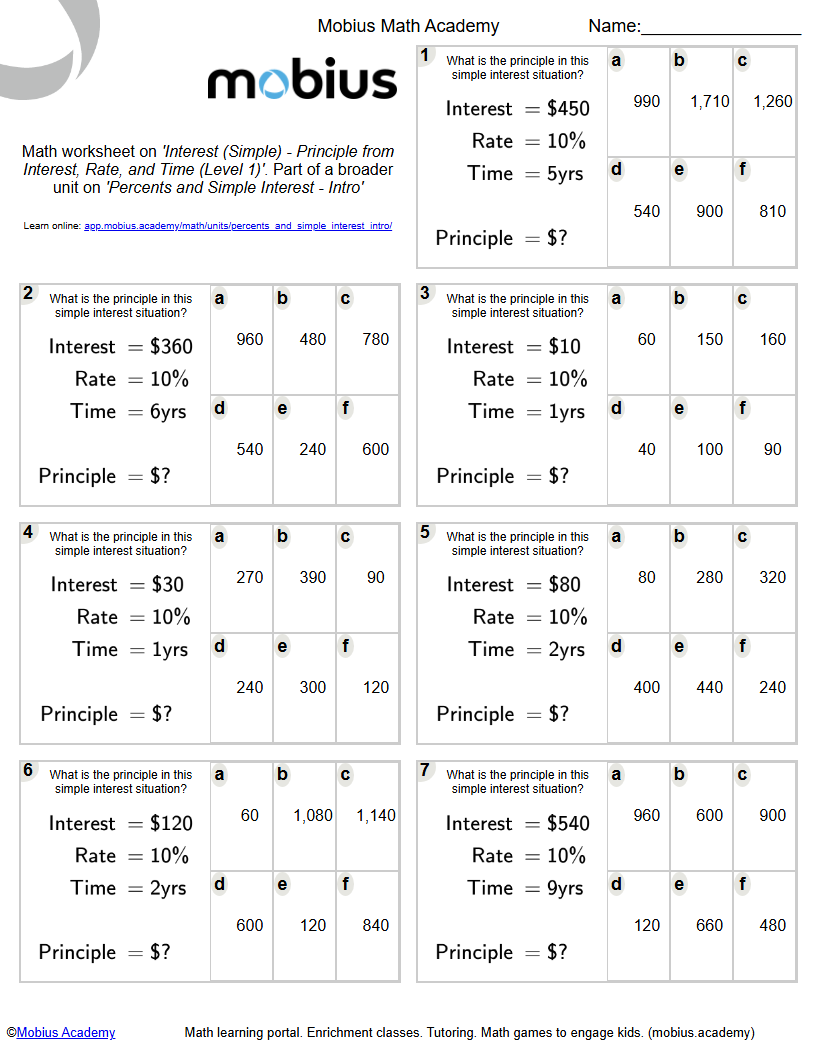 Interest (Simple) - Principle from Interest, Rate, and Time (Level 1 ...