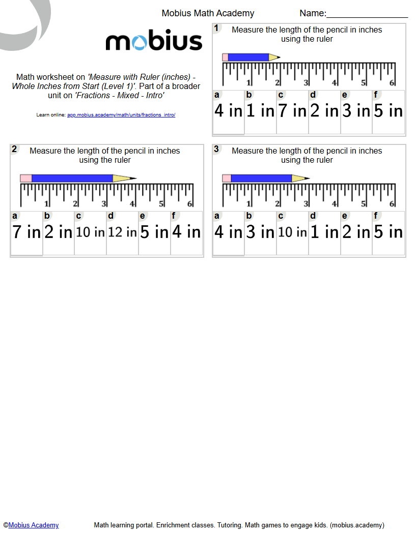 Measure with Ruler (inches) - Whole Inches from Start (Level 1 ...