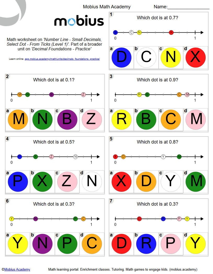 Number Line - Small Decimals, Select Dot - From Ticks (Level 1 ...