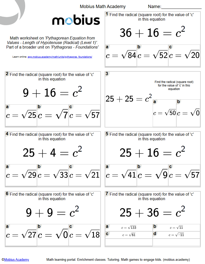 Pythagorean Equation from Values - Length of Hypotenuse (Radical ...