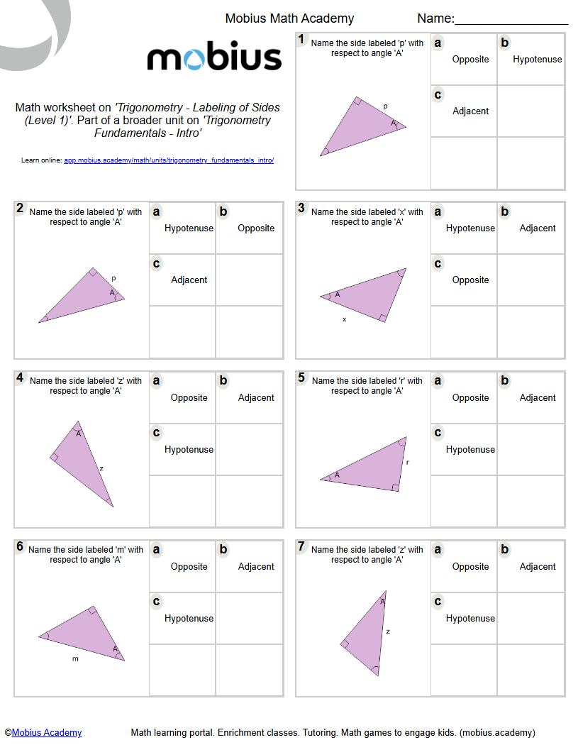 Trigonometry - Labeling of Sides (Level 1) - Mobius Math Academy