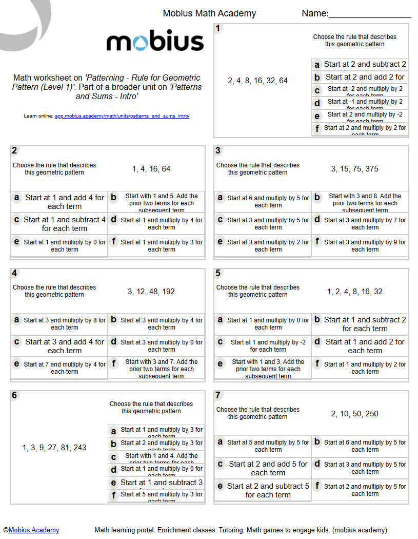 Patterning - Rule for Geometric Pattern (Level 1) - Mobius Math Academy