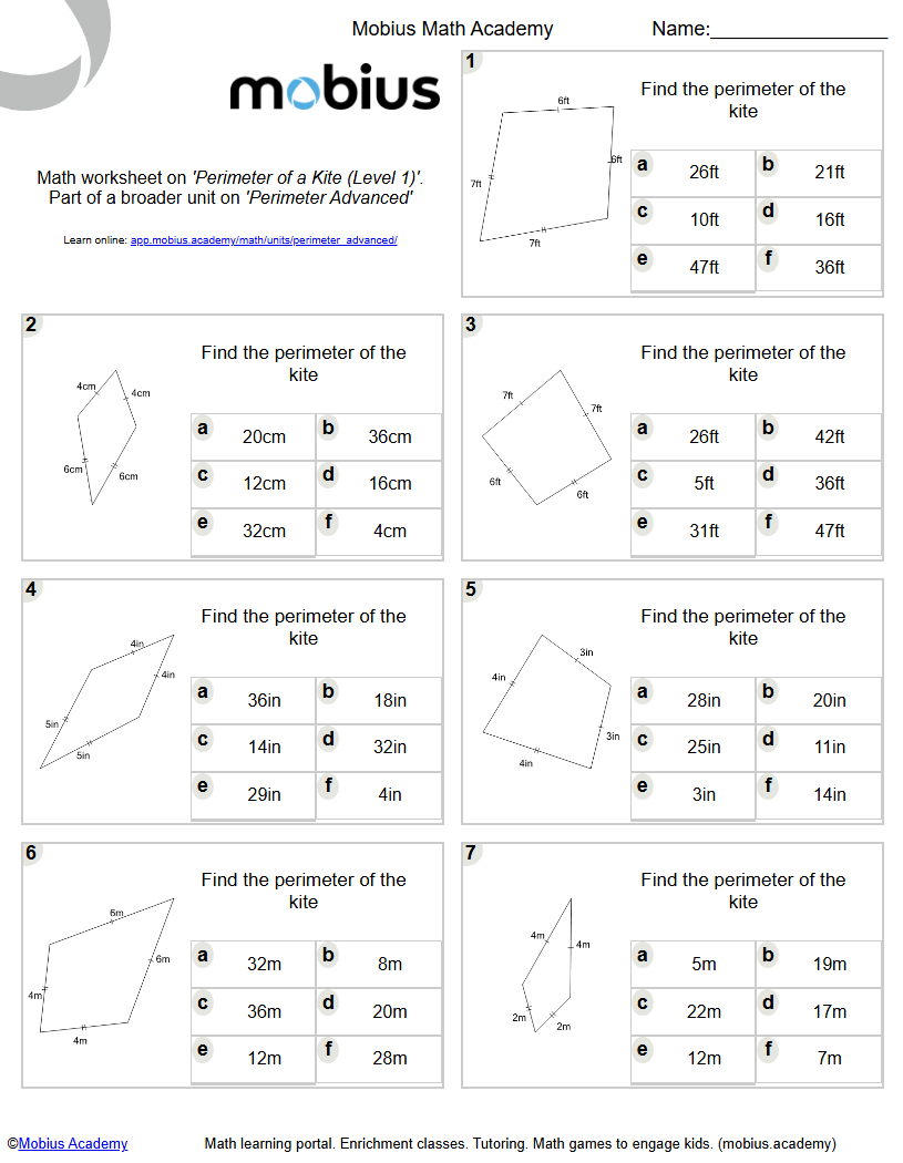 Perimeter of a Kite (Level 1) - Mobius Math Academy