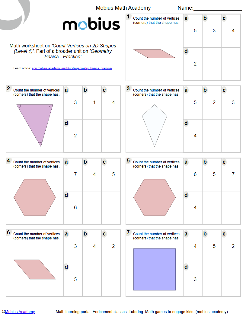 Count Vertices on 2D Shapes (Level 1) - Mobius Math Academy