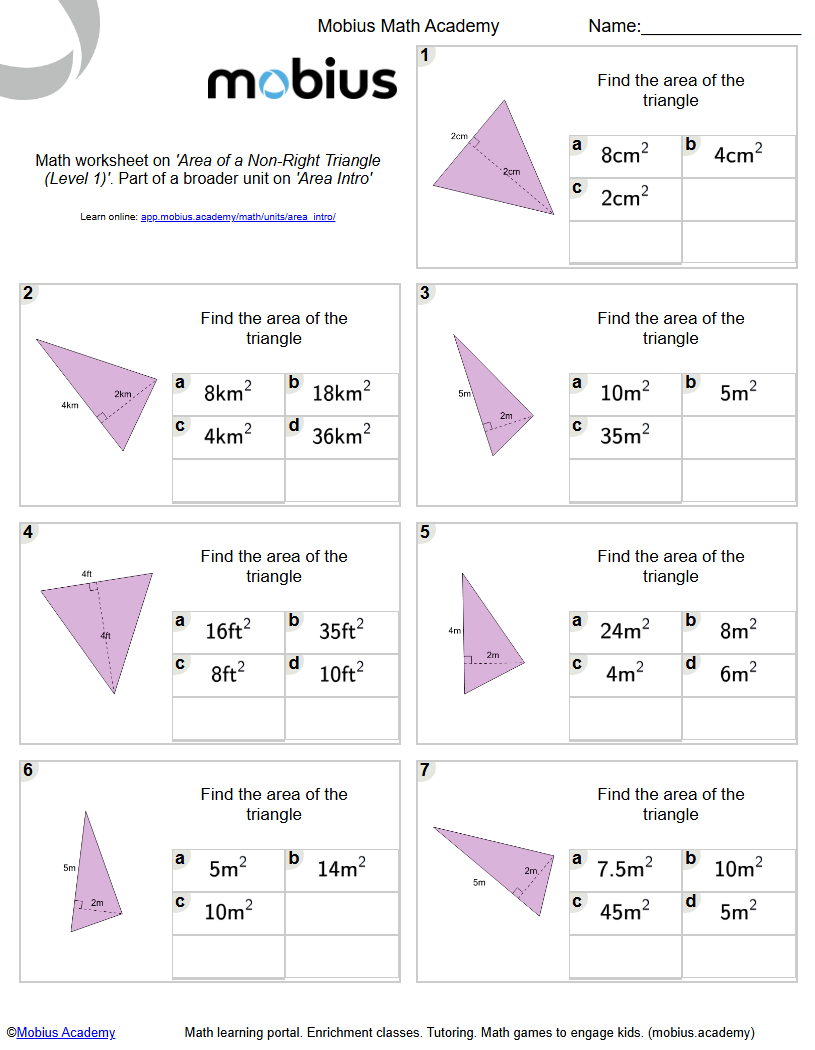 Area of a Non-Right Triangle (Level 1) - Mobius Math Academy