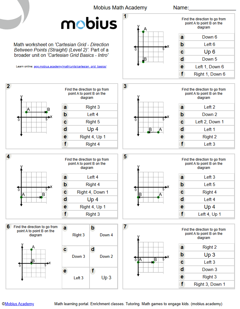 Cartesian Grid Direction Between Points Straight Level 2 Mobius Math