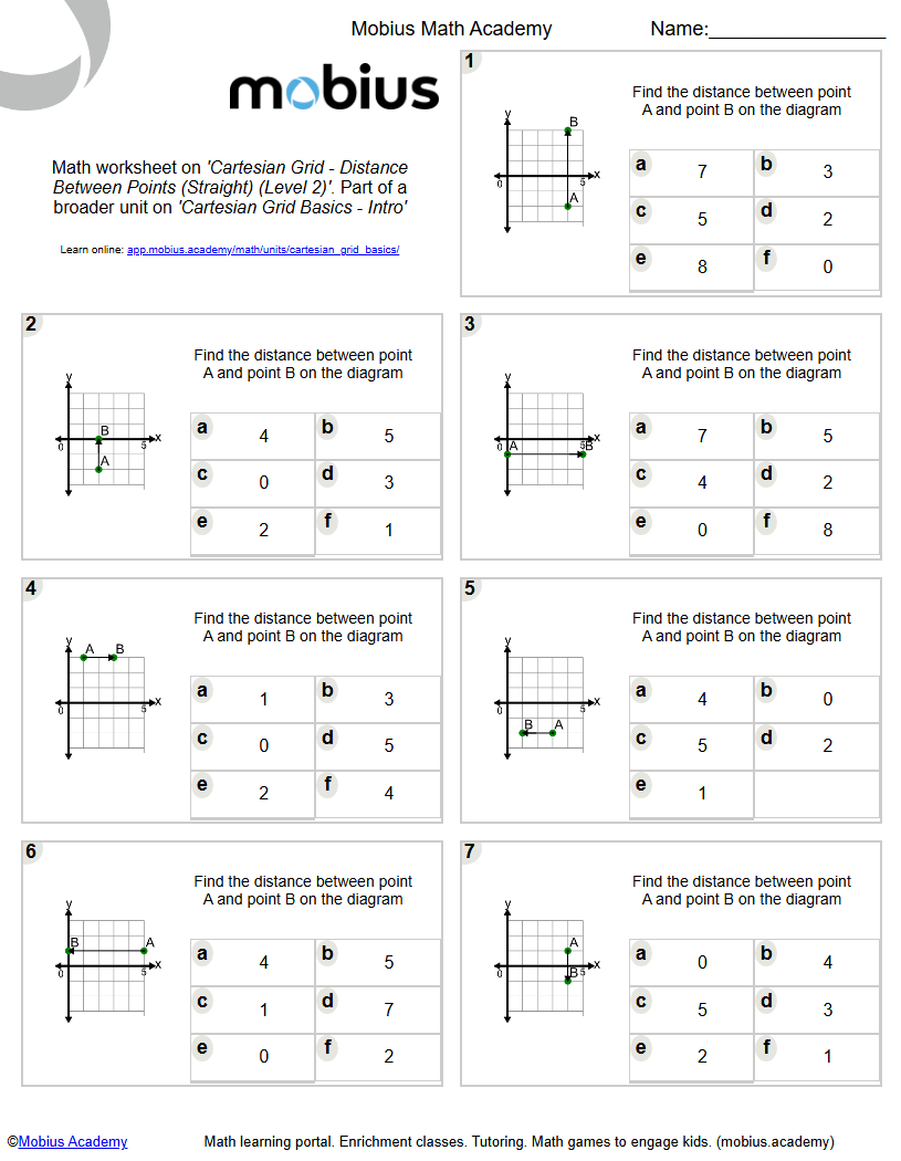 Cartesian Grid Distance Between Points Straight Level 2 Mobius Math Academy