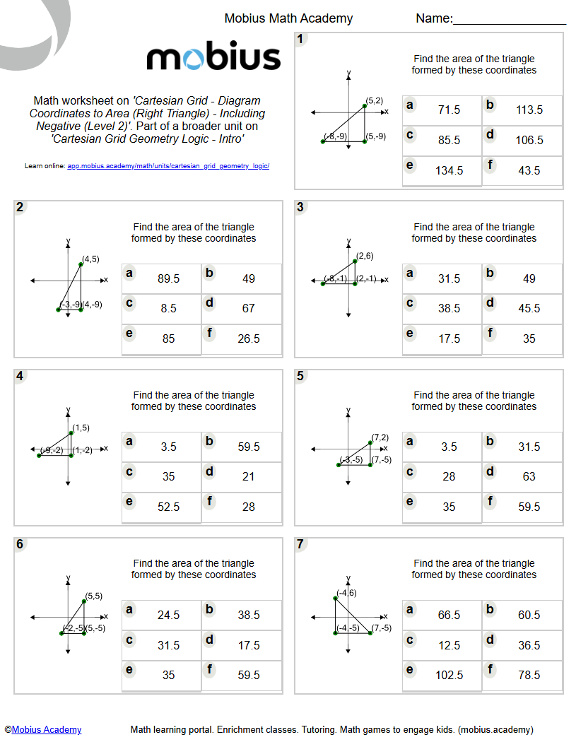 Cartesian Grid Diagram Coordinates To Area Right Triangle Including Negative Level 2