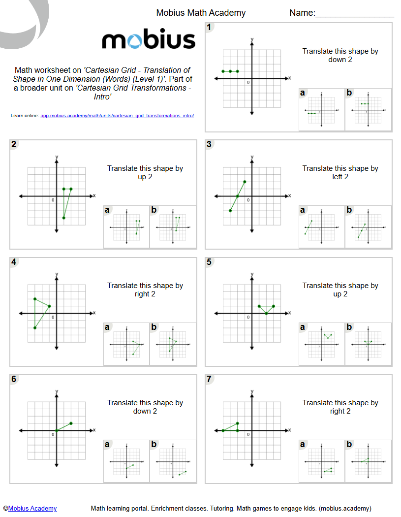 Cartesian Grid - Translation of Shape in One Dimension (Words) (Level 1 ...