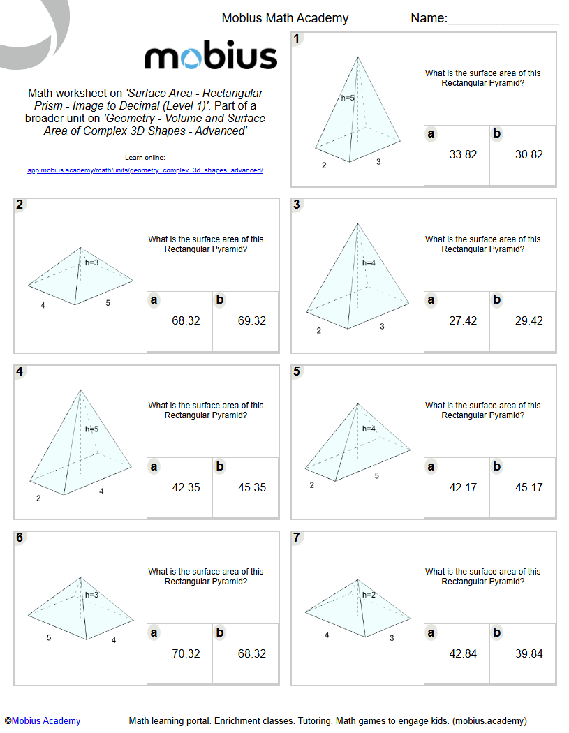 Surface Area - Rectangular Prism - Image to Decimal (Level 1) - Mobius ...