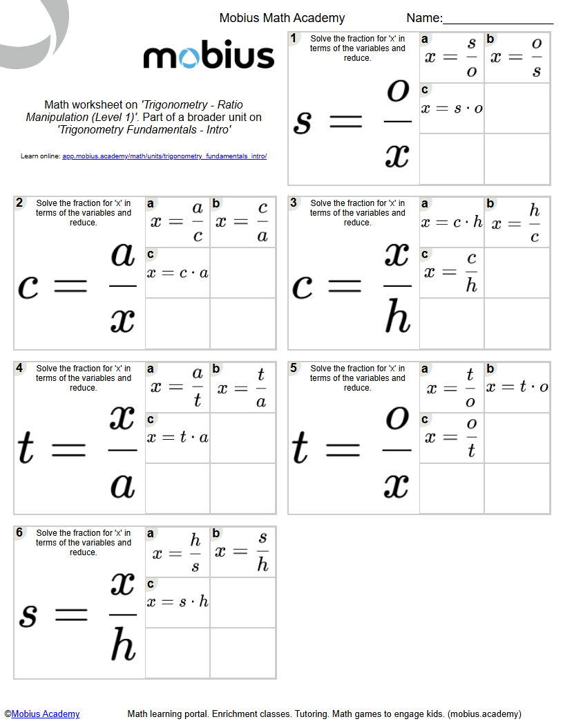 Trigonometry - Ratio Manipulation (Level 1) - Mobius Math Academy