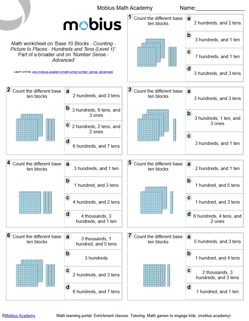 Base 10 Blocks - Counting - Picture to Places - Hundreds and Tens ...