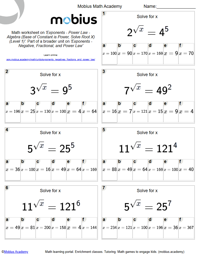 Exponents - Power Law - Algebra (Base of Constant is Power, Solve Root ...