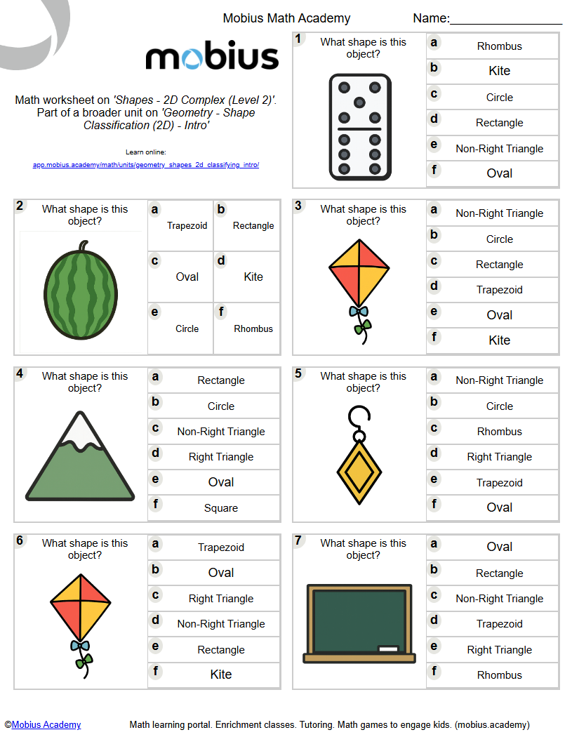 Shapes - 2D Complex (Level 2) - Mobius Math Academy