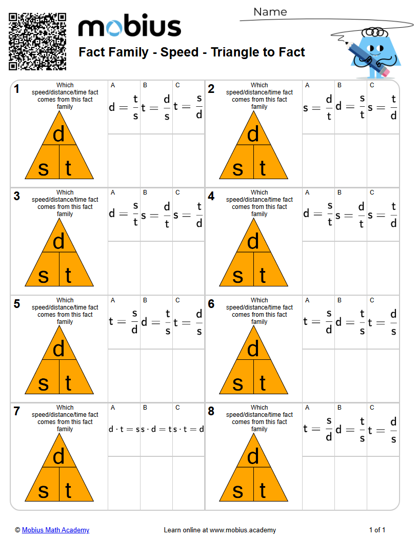 Fact Family - Speed - Triangle to Fact (Level 1) - Mobius Math Academy