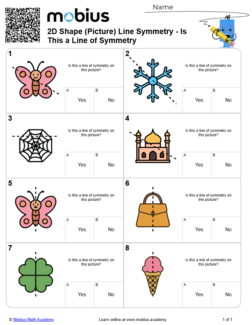 2D Shape (Picture) Line Symmetry - Is This a Line of Symmetry (Level 1 ...