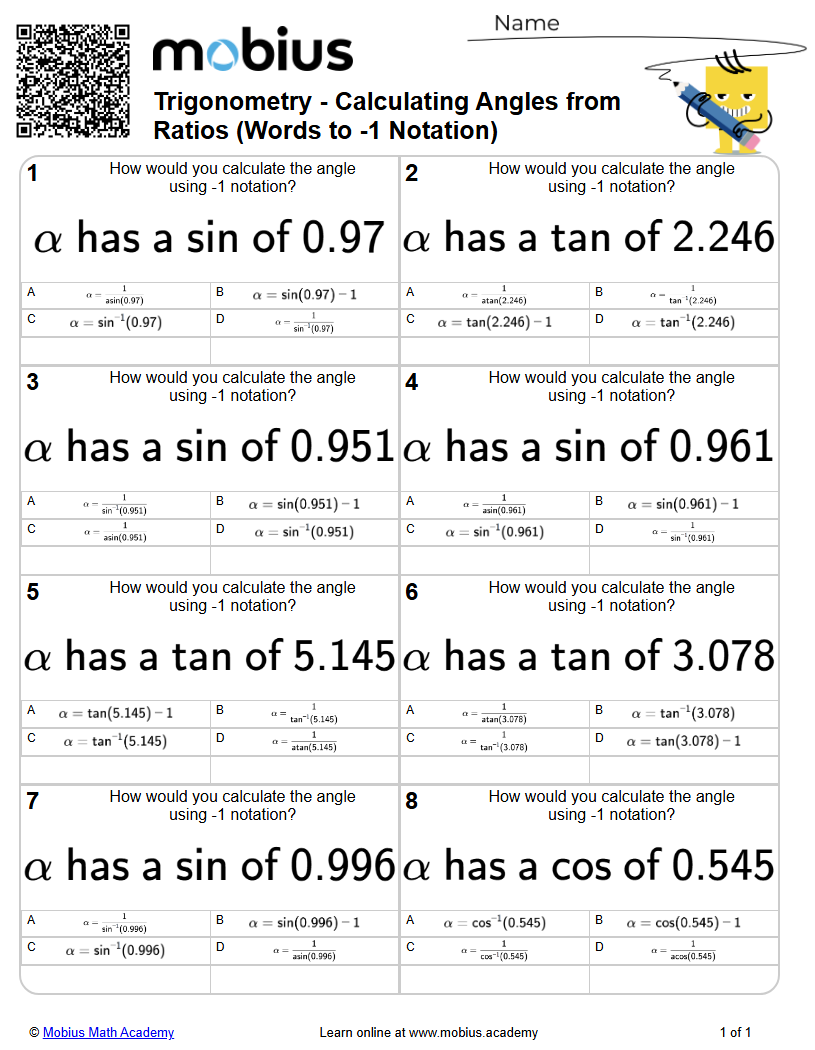 Trigonometry - Calculating Angles from Ratios (Words to -1 Notation ...