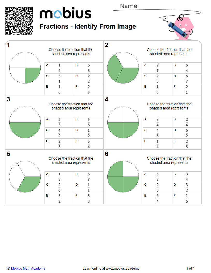 Fractions - Identify From Image (Level 1) - Mobius Math Academy