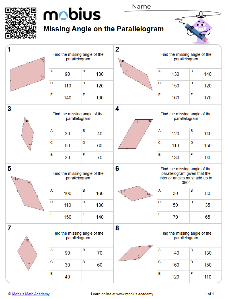Missing Angle on the Parallelogram (Level 2) - Mobius Math Academy