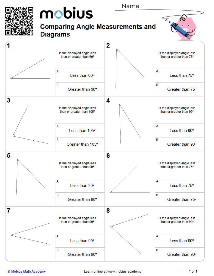Free Worksheet: Comparing Angle Measurements And Diagrams (level 2 ...